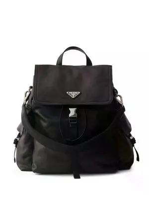 Prada Leather Backpack With Enamel Triangle Logo - Black