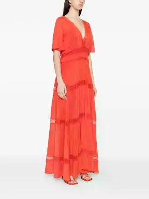 FORTE_FORTE Lace V-neck Maxi Dress - Orange