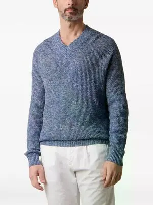 Brooks Brothers V-neck Mouliné-knit Sweater - Blue