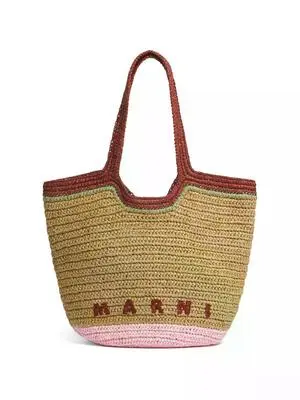 Marni Raffia-effect Logo Embroidered Shoulder Bag
