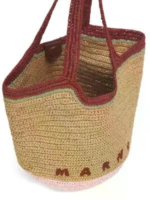 Marni Raffia-effect Logo Embroidered Shoulder Bag