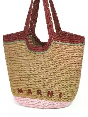 Marni Raffia-effect Logo Embroidered Shoulder Bag