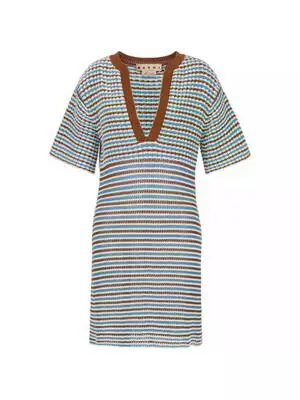 Marni Striped Crocheted A-line Mini Dress - Blue