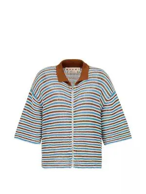 Marni Marni Striped Crochet Zip-Up Cardigan Brown