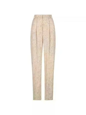Alessandra Rich Cream Floral Print Pleated Silk Trousers
