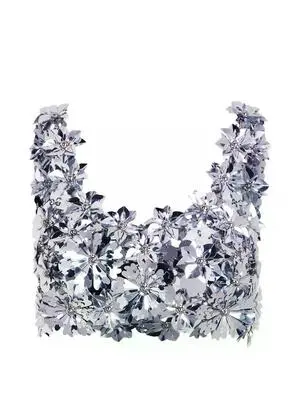 Rabanne Flower-appliqué Top - Silver