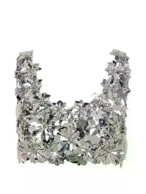 Rabanne Flower-appliqué Top - Silver