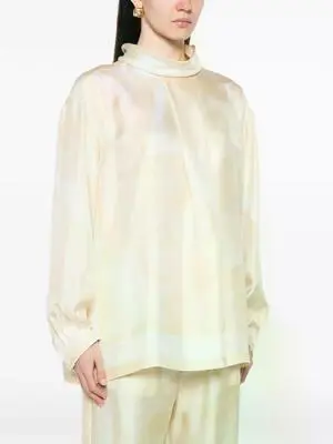 Carven High-neck Long-sleeve Printed Top