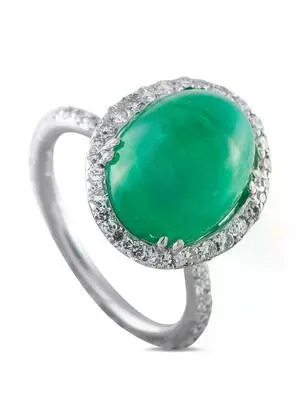 LB EXCLUSIVE Platinum Diamond And Emerald Cocktail Ring - Silver