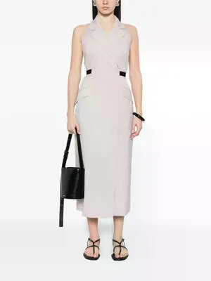 Max Mara Sleeveless Midi Wrap Dress With Contrast Trim - Neutrals