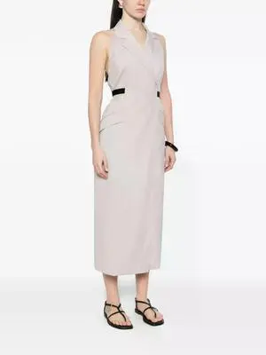 Max Mara Sleeveless Midi Wrap Dress With Contrast Trim - Neutrals