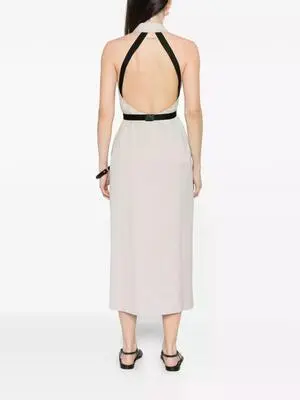 Max Mara Sleeveless Midi Wrap Dress With Contrast Trim - Neutrals