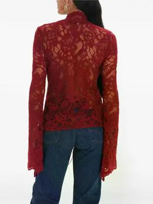 MANURI High Neck Floral Lace Blouse - Red