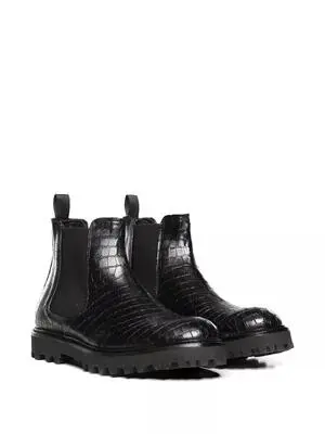 GIULIANO GALIANO Croc Effect Round Toe Chelsea Boots - Black