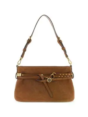 Pinko Studded-belt Suede Shoulder Bag - Brown