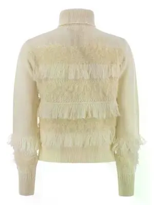 VANISE Cream Fringed Turtleneck Sweater