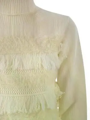VANISE Cream Fringed Turtleneck Sweater