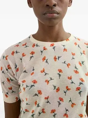 JIL SANDER Floral Print Crewneck T-shirt - Neutrals