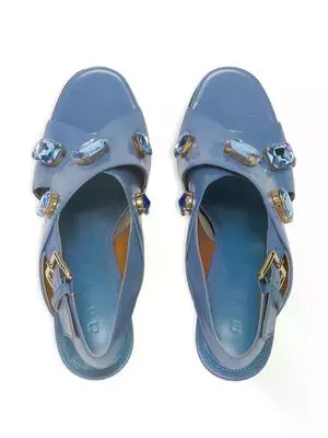 Marni Criss-cross Crystal Embellished Leather Block Heel Sandals