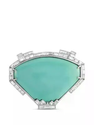 LB EXCLUSIVE 18k White Gold Turquoise And Diamond Brooch - Silver