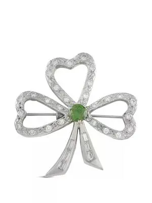 LB EXCLUSIVE 18k White Gold Diamond And Demantoid Clover Brooch - Silver