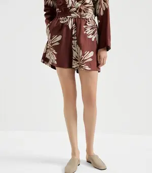 Brunello Cucinelli Silk Floral Pull-on Shorts - Red