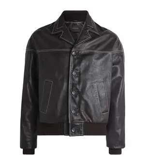 WALES BONNER Topstitched Leather Jacket - Brown