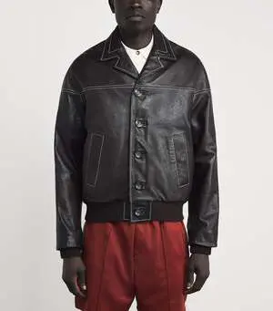 WALES BONNER Topstitched Leather Jacket