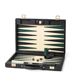 ASPINAL OF LONDON 17-inch Croc-embossed Leather Backgammon Set - Black