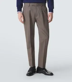 Zegna Cotton And Linen Straight Leg Trousers - Brown