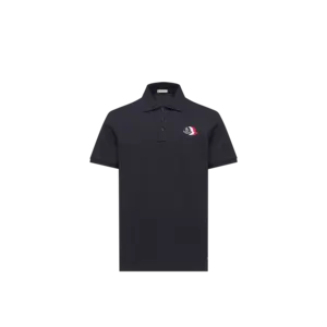 Moncler Logo Patch Cotton Piquet Polo Shirt - Blue