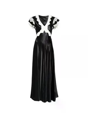 Alberta Ferretti Lace-trimmed V-neck Maxi Dress