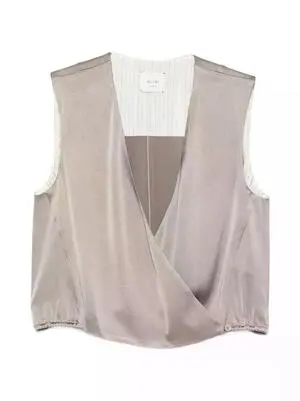 ALYSI Sleeveless Satin Wrap Top - Neutrals