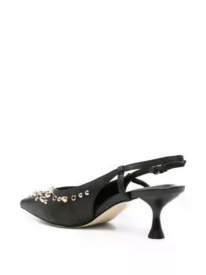 APEPAZZA Stud-embellished Leather Slingback Pumps - Black