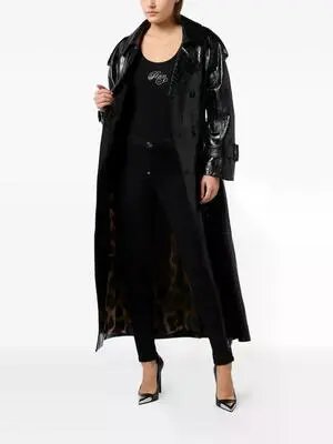 Philipp Plein Long Croco-print Leather Trench Coat