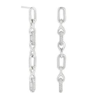 ASTRID & MIYU Astrid & Miyu Rhodium-Plated Pavé Chain Link Drop Stud Earrings