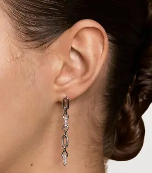 ASTRID & MIYU Rhodium-plated Pavé Chain Link Drop Stud Earrings