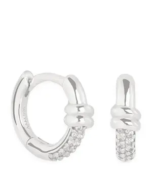 ASTRID & MIYU Rhodium-plated Pavé Knot Huggie Earrings - Silver