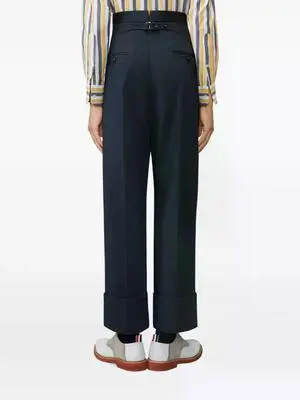 Thom Browne Double Pleat Trousers With Cuffed Hem - Black