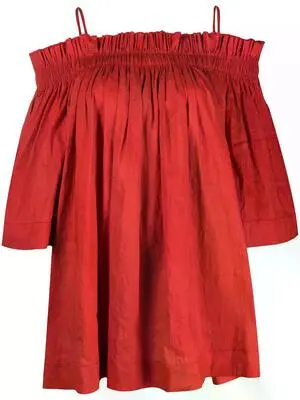 UMA WANG Off-shoulder Linen Blend Blouse - Red
