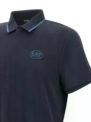 EA7 Contrast-trim Logo Polo Shirt - Blue