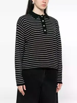 BEYOU Striped Polo Shirt With Pointed Collar