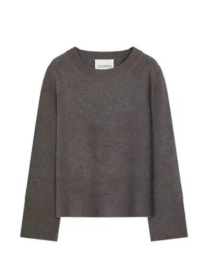 Closed Crew Neck Long Sleeve Sweater - Brown