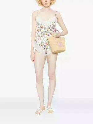 Dolce & Gabbana Floral-print Lace-trim Playsuit - White