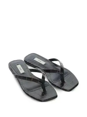 TOTEME Crocodile-effect Leather Flat Sandals - Brown
