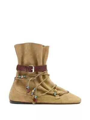 Isabel Marant Étoile Letiz Bead-embellished Ankle Boots - Neutrals