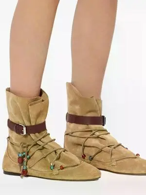 Isabel Marant Étoile Letiz Bead-embellished Ankle Boots - Neutrals