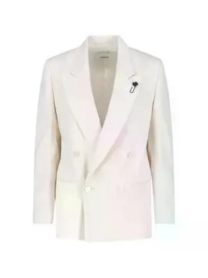 LARDINI Double-breasted Blazer With Flower Detail - Neutrals