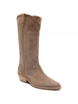 JULIE DEE Suede Pointed Toe Cowboy Boots - Brown
