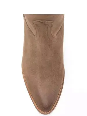 JULIE DEE Suede Pointed Toe Cowboy Boots - Brown